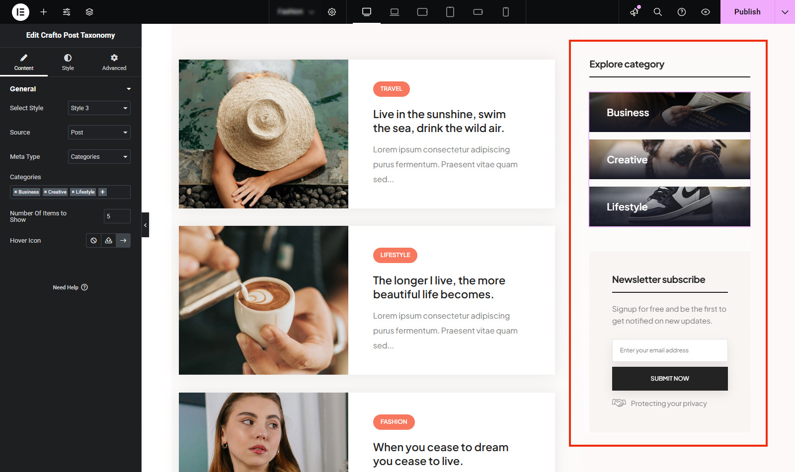 Create a Sidebar on a Page, Post or Custom Post Type Using Elementor – Crafto Documentation