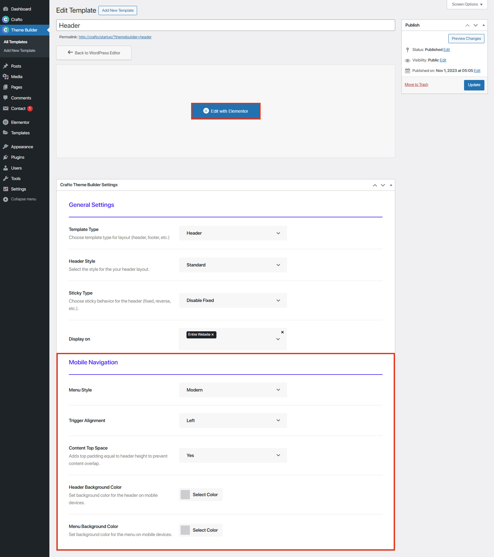 Header Menu Styles for the Device – Crafto Documentation
