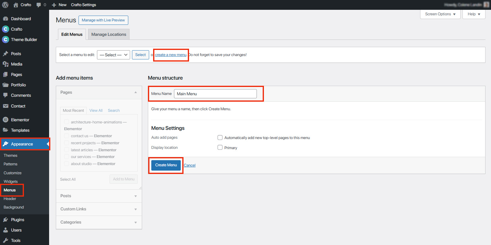 Setup Simple Menu Header – Crafto Documentation