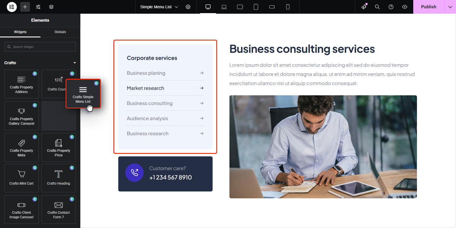 Simple Menu List – Crafto Documentation