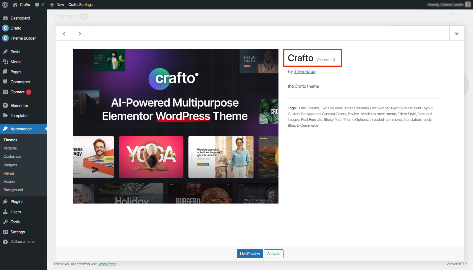 Check Your Current Theme Version? – Crafto Documentation